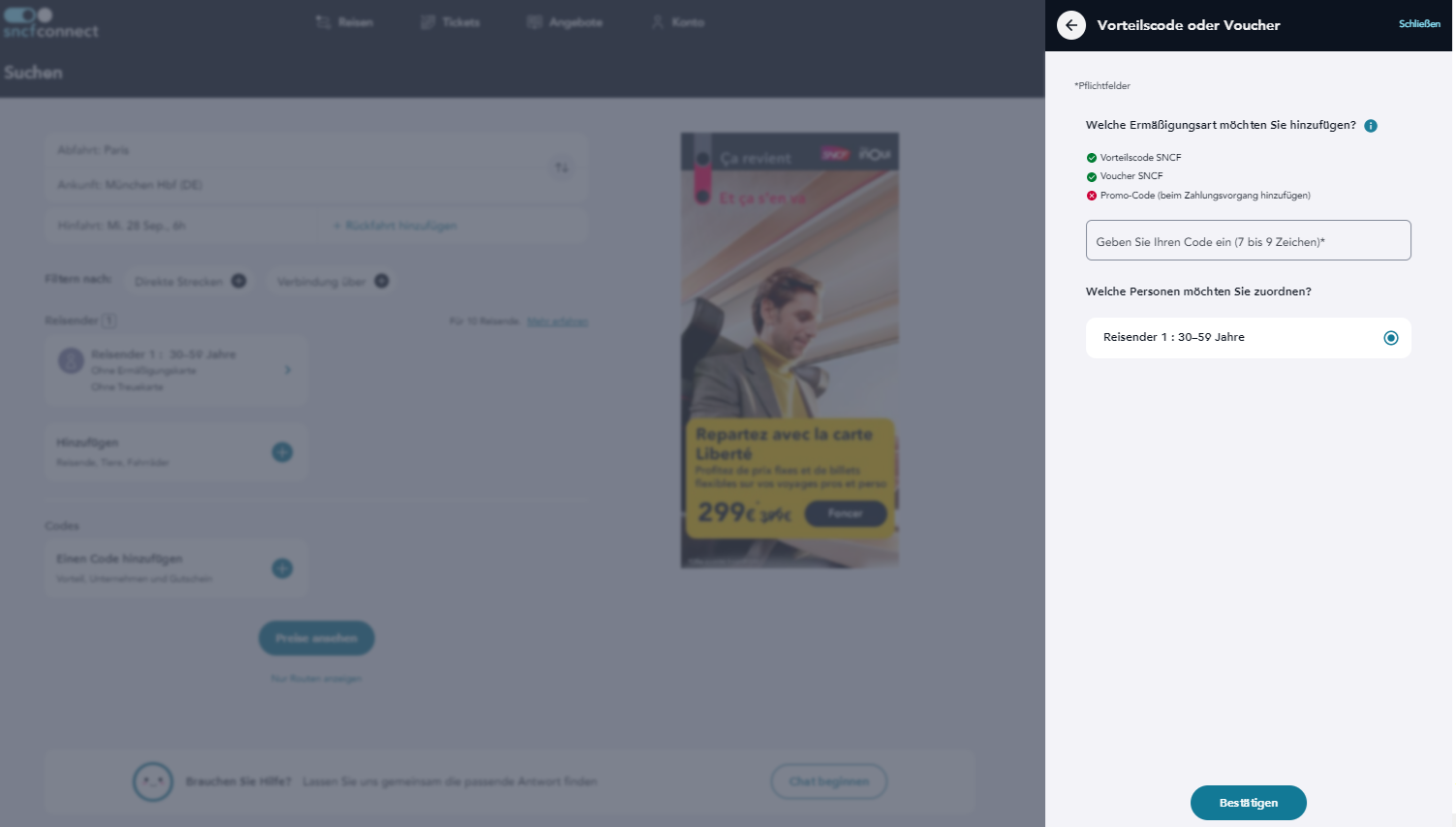 Verwendung von rabattcodes auf SNCF Connect | FAQ sncf-connect.com DE